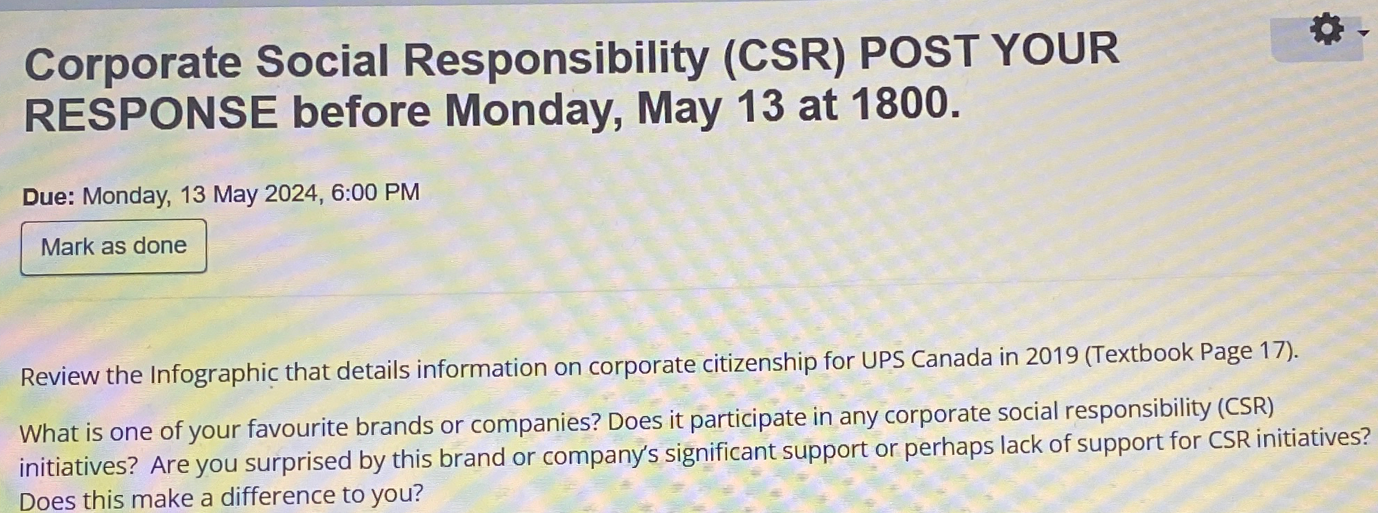 Solved Corporate Social Responsibility (CSR) ﻿POST YOUR | Chegg.com