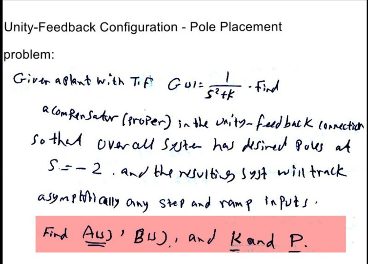 Unity-Feedback Configuration - Pole Placement | Chegg.com