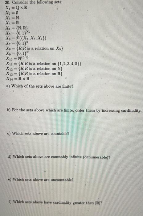 Solved 30. Consider the following sets: | Chegg.com
