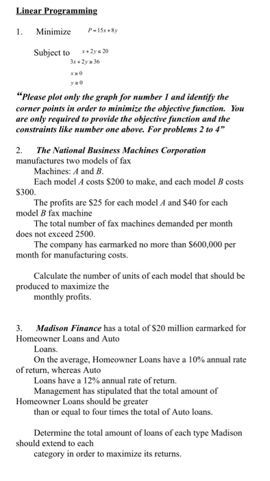 Solved Linear Programming P-15x+8y 1. Minimize Subject to | Chegg.com