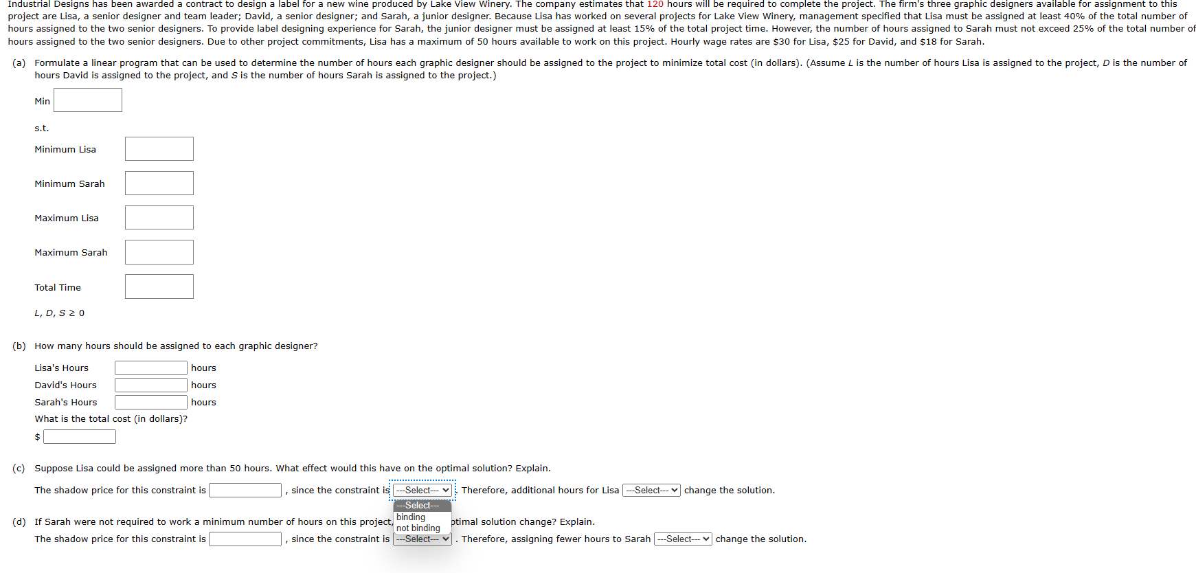 Solved hours David is assigned to the project, and S ﻿is the | Chegg.com