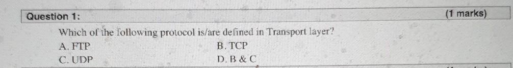 Solved Question 1: (1 marks) Which of the following protocol | Chegg.com