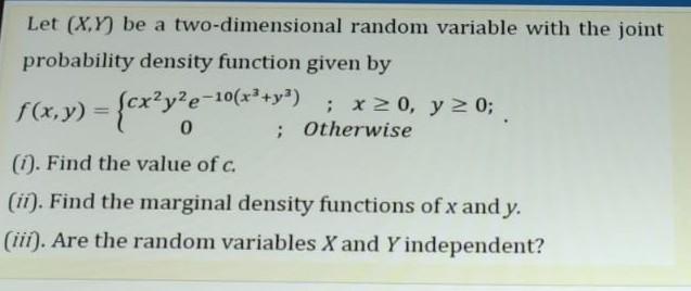 Solved Let (X,Y) be a two-dimensional random variable with | Chegg.com