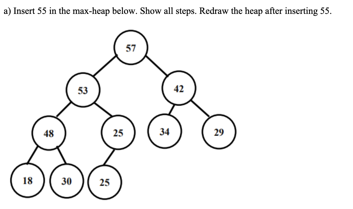 Solved A insert 55 in The Max Heap Below Show All Steps
