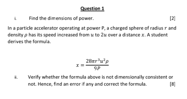 Solved Question 1i. ﻿Find the dimensions of power.In a | Chegg.com