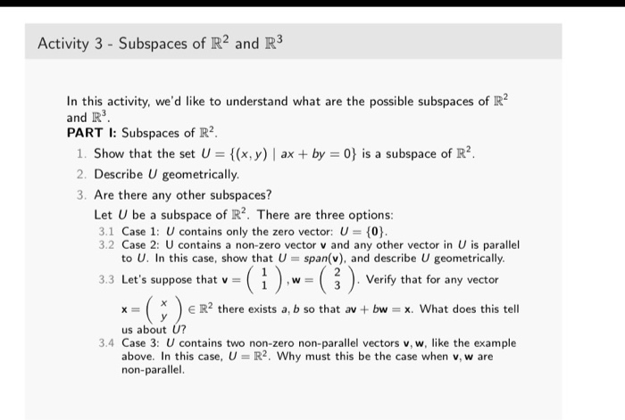 Solved Activity 3 - Subspaces of R2 and R3 In this activity, | Chegg.com