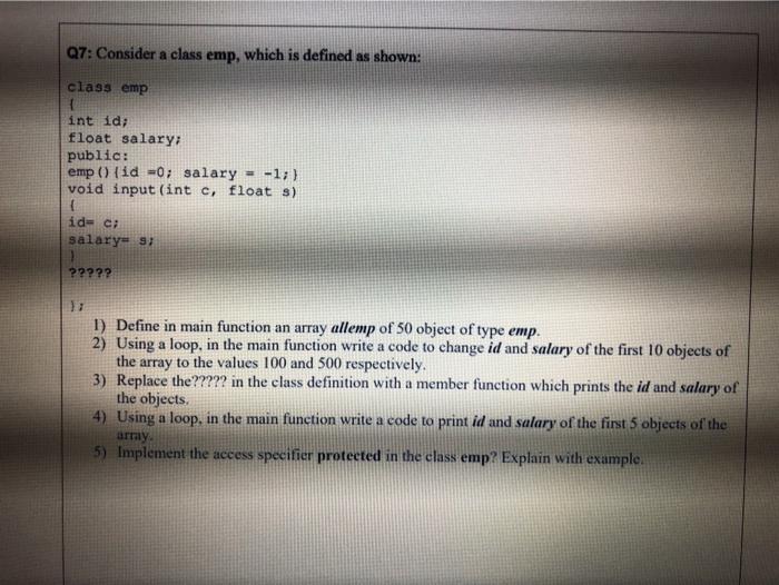 Solved . . . Q5: Create a class called Employee that | Chegg.com