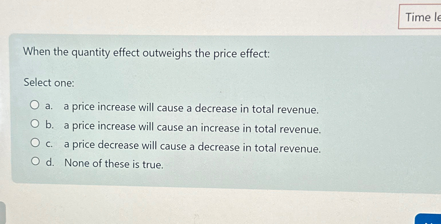 Solved When the quantity effect outweighs the price | Chegg.com
