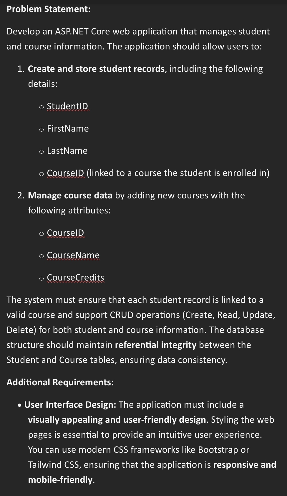 Solved please help Problem Statement:Develop an ASP.NET Core | Chegg.com