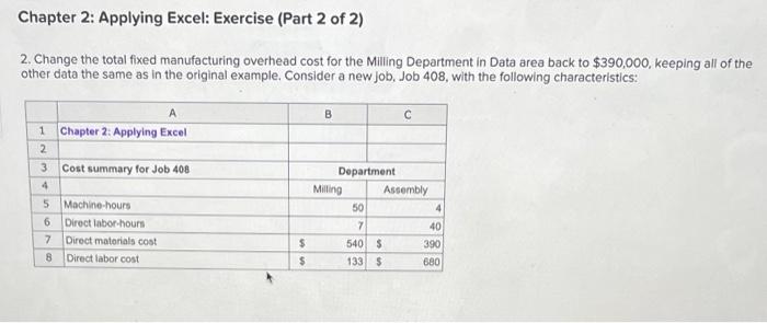 Solved Chapter 2: Applying Excel: Exercise (Part 2 of 2) 2. | Chegg.com