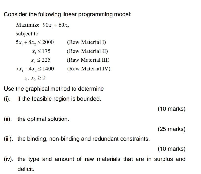 Solved Consider the following linear programming model: | Chegg.com