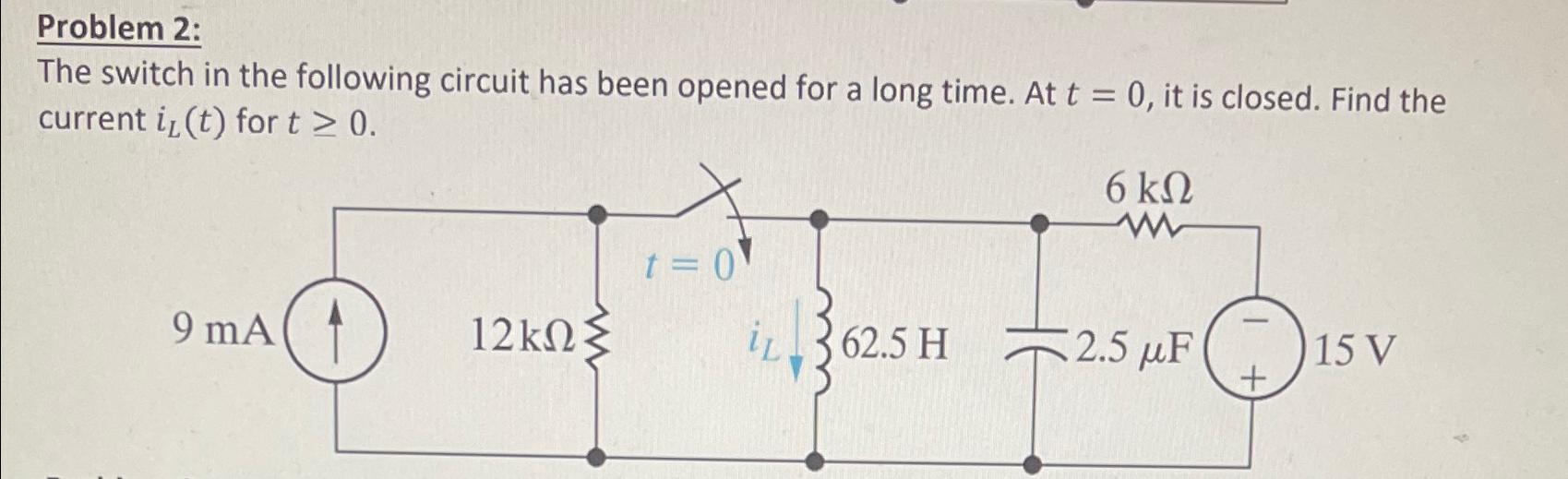 Solved Problem 2:The switch in the following circuit has | Chegg.com