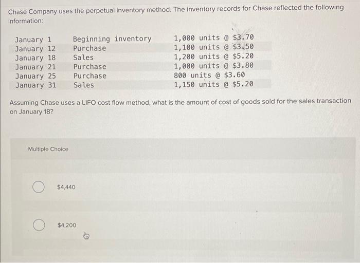 Solved Chase Company uses the perpetual inventory method. | Chegg.com Solved Chase Company uses the perpetual inventory method. | Chegg.com