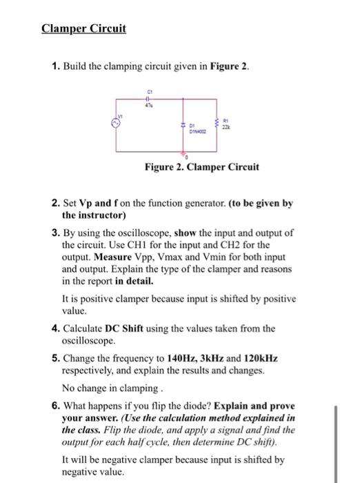 Solved Clamper Circuit 1. Build the clamping circuit given | Chegg.com
