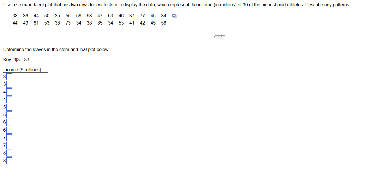 Use a stem-and-leaf plot that has two rows for each | Chegg.com