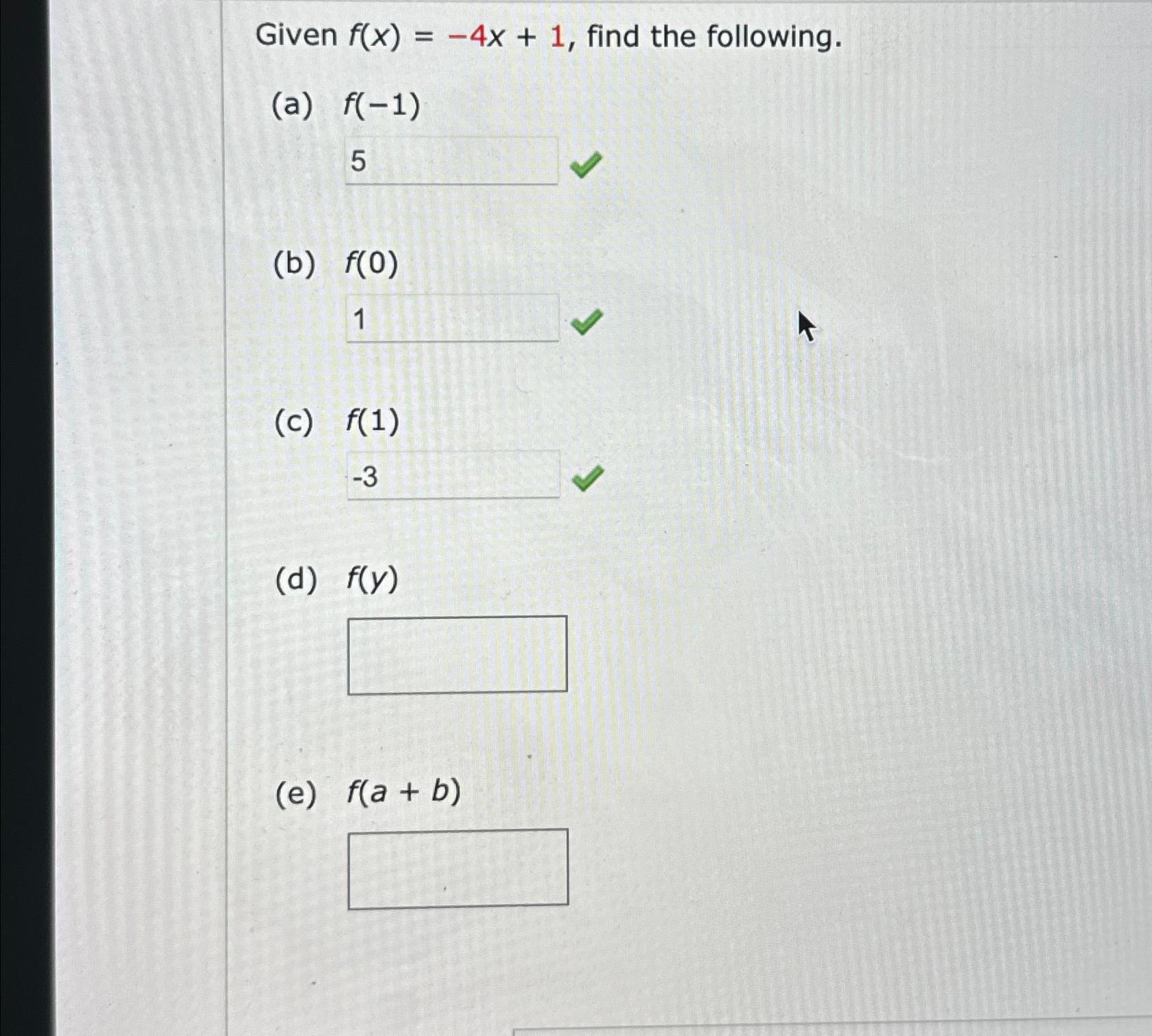 Solved Given f(x)=-4x+1, ﻿find the | Chegg.com