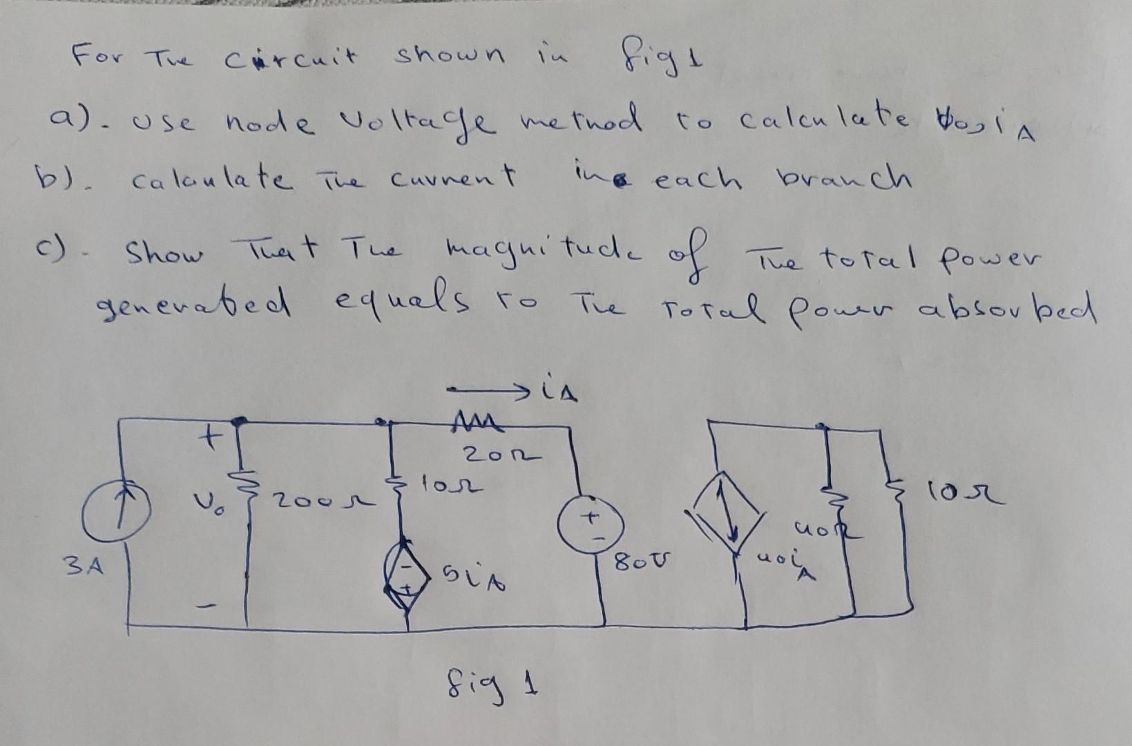 Solved For The circuit shown in figl a). Use node Voltage | Chegg.com