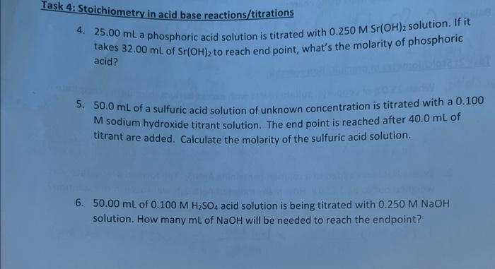 Solved Sk 4: Stoichiometry in acid base reactions/titrations | Chegg.com