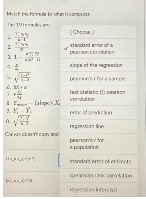 Solved Match the formula to what it computes The 10 formulas | Chegg.com