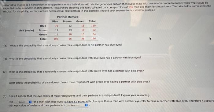 Solved Assortative mating is a nonrandom mating pattern | Chegg.com