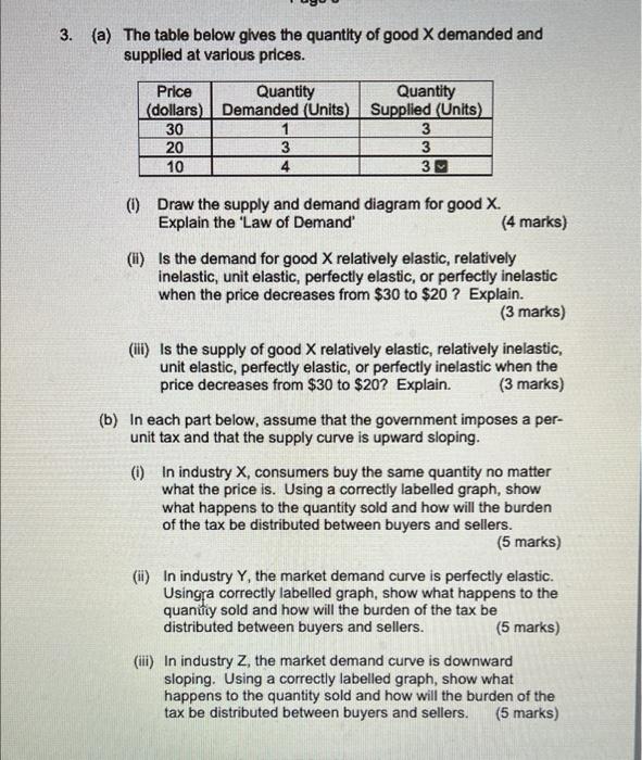 Solved 3. (a) The table below gives the quantity of good X | Chegg.com