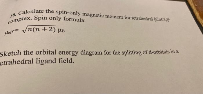 Solved Calculate the spin-only magnetic moment for | Chegg.com