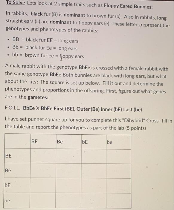 Solved To Solve-Lets look at 2 simple traits such as Floppy | Chegg.com