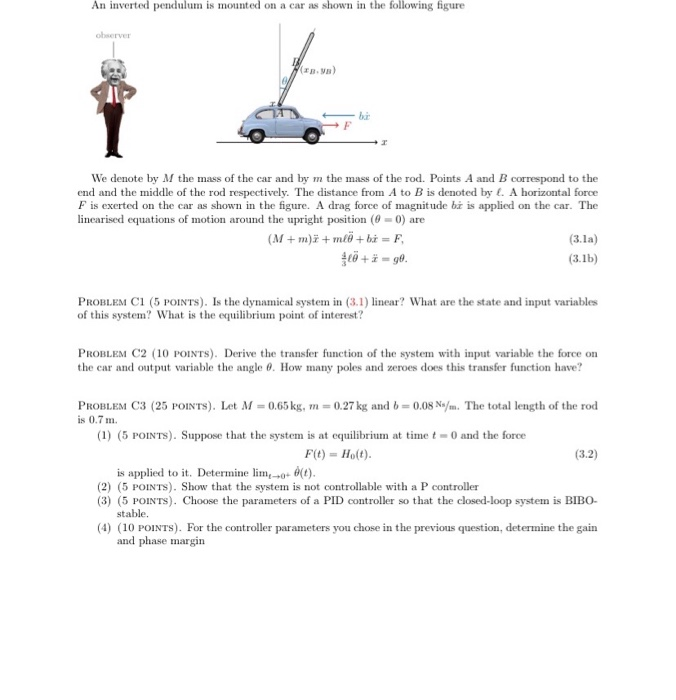 An inverted pendulum is mounted on a car as shown in | Chegg.com