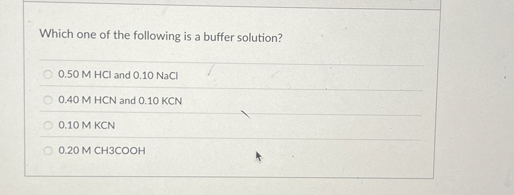 Solved Which one of the following is a buffer solution?0.50 | Chegg.com