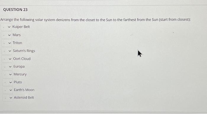 Solved Arrange the following solar system denizens from the | Chegg.com