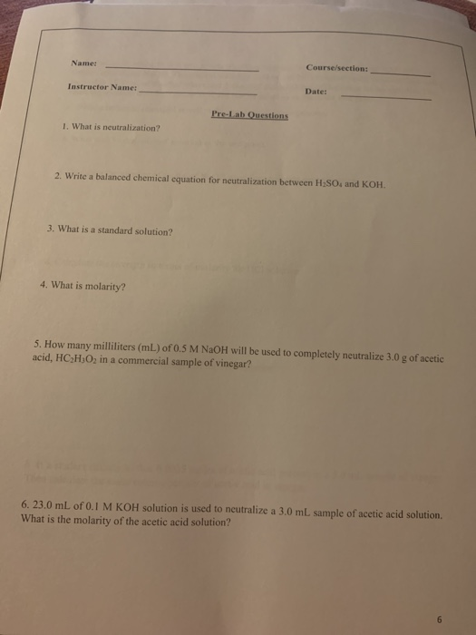 Solved Name: Course/section: Instructor Name: Date: PreLab | Chegg.com