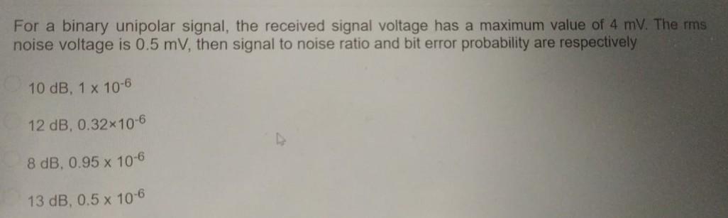 Solved For a binary unipolar signal, the received signal | Chegg.com