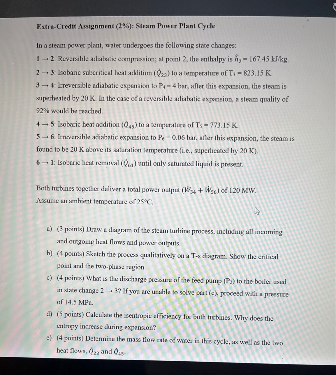 Extra-Credit Assignment (2%): Steam Power Plant | Chegg.com