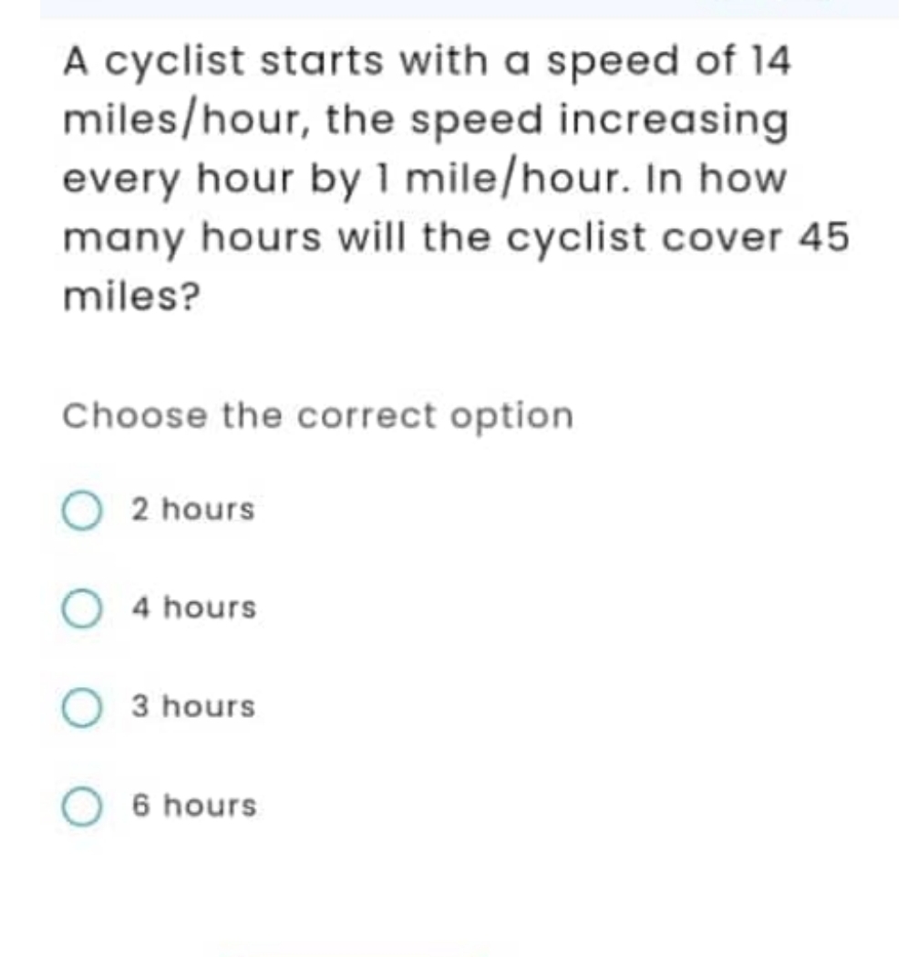 A cyclist starts with a speed of 14 ﻿miles/hour, ﻿the | Chegg.com