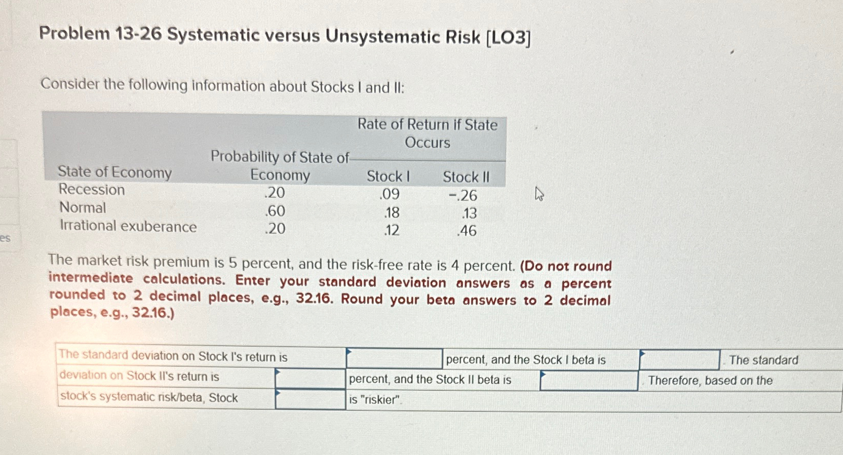 Solved Problem 13-26 ﻿Systematic versus Unsystematic Risk | Chegg.com