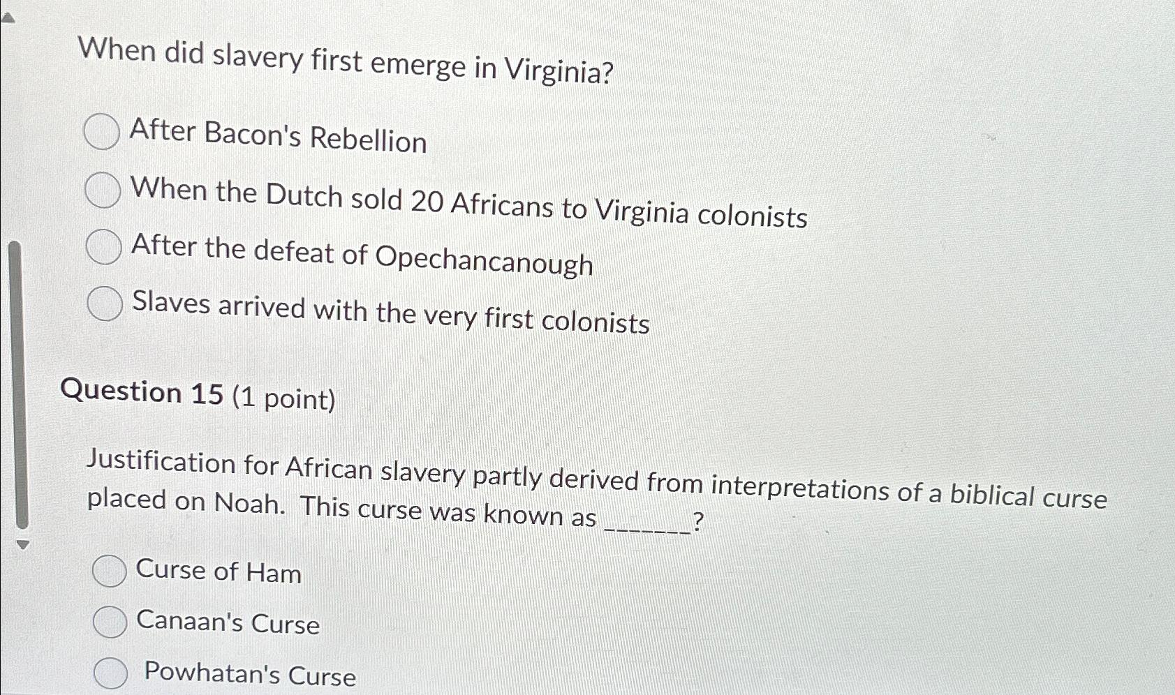 Solved When did slavery first emerge in Virginia?After | Chegg.com