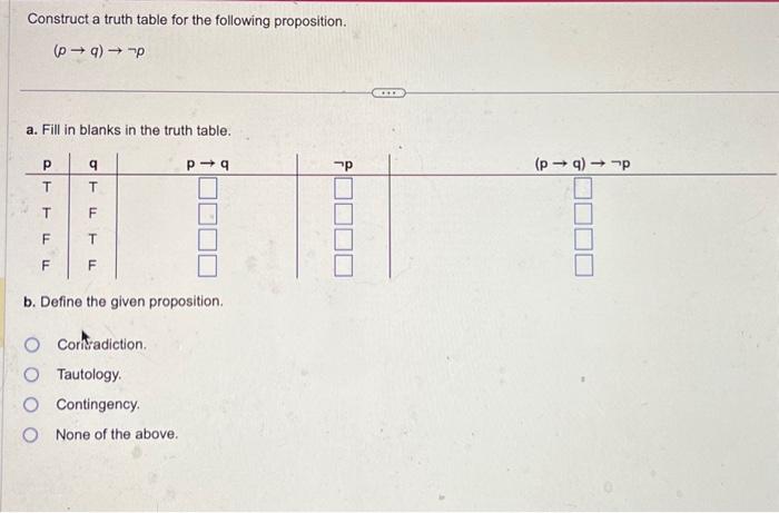 Solved Construct a truth table for the following | Chegg.com