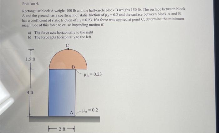 Solved Rectangular block A weighs 100lb and the half-circle | Chegg.com