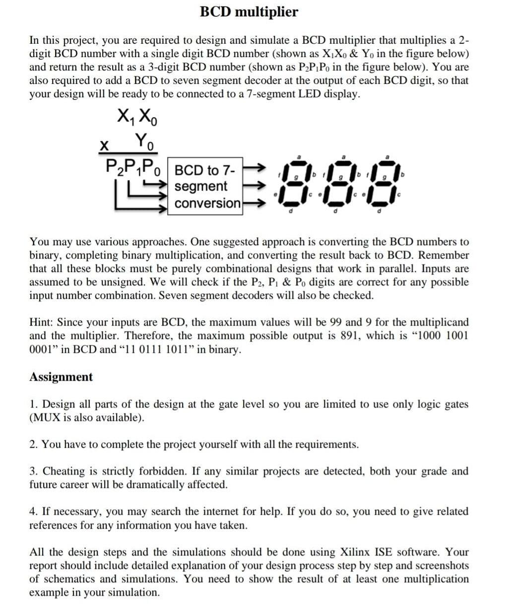 Solved BCD multiplier In this project, you are required to | Chegg.com