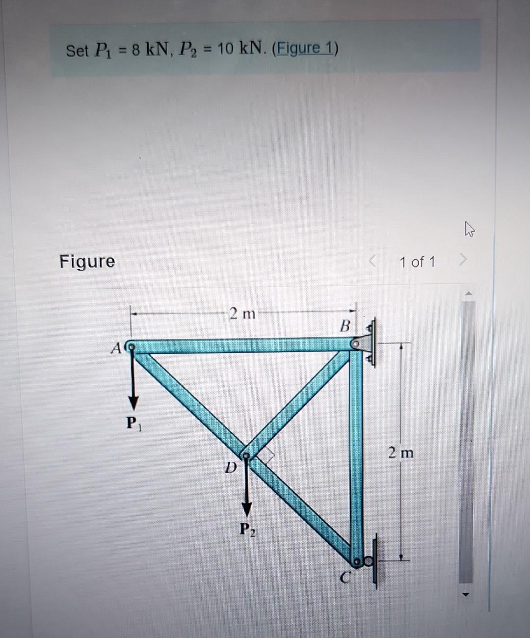 Solved Set P1=8kN,P2=10kN FigureDetermine the force in | Chegg.com