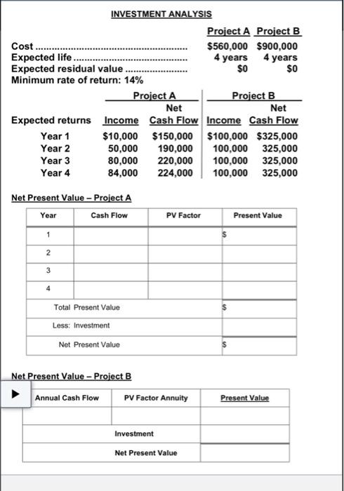 Solved INVESTMENT ANALYSIS Cost Expected life Expected | Chegg.com