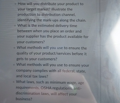 Solved How will you distribute your product to your target | Chegg.com