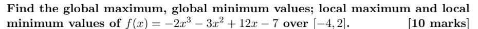 Solved Find the global maximum, global minimum values; local | Chegg.com