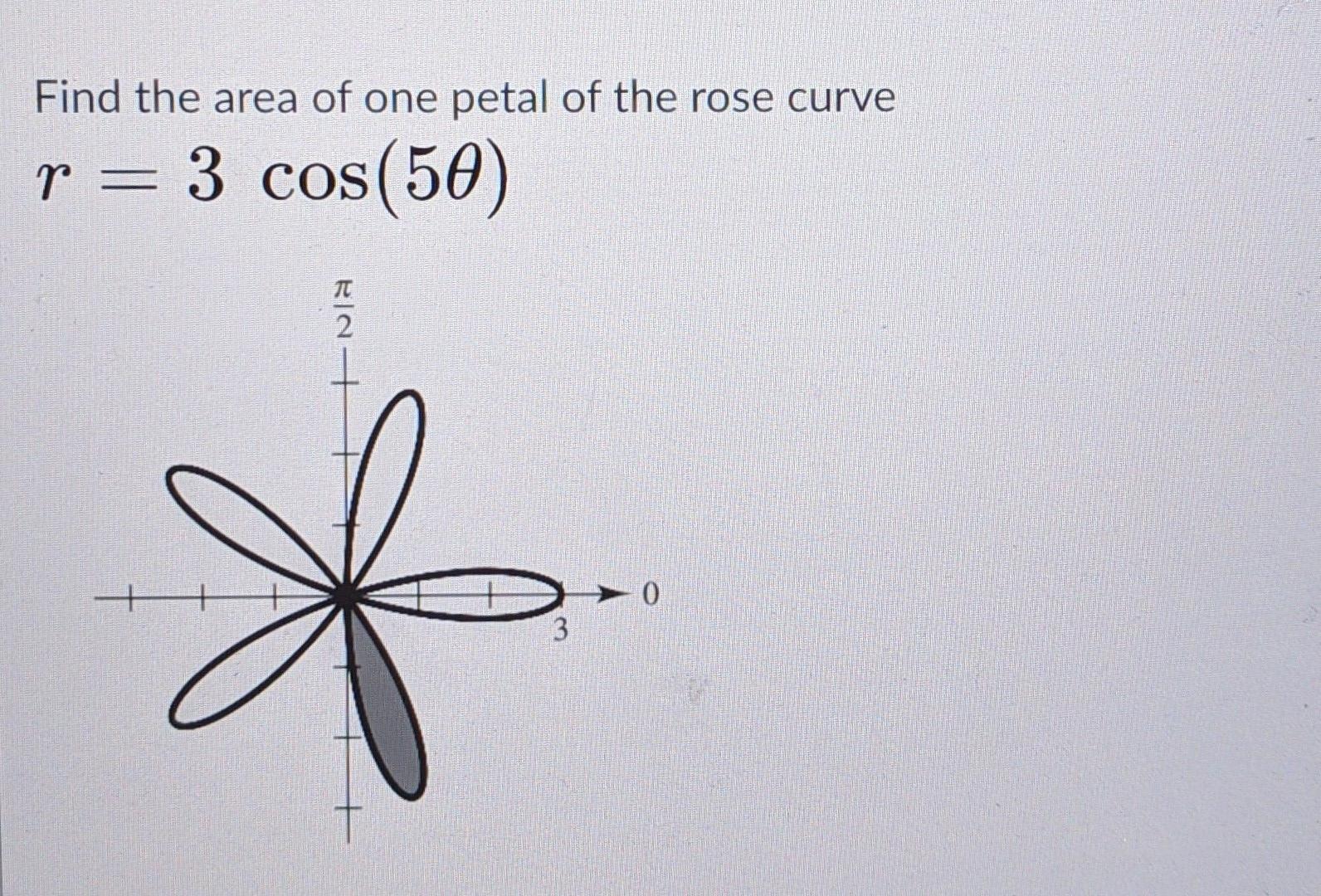 Solved Find the area of one petal of the rose curve r 3 | Chegg.com