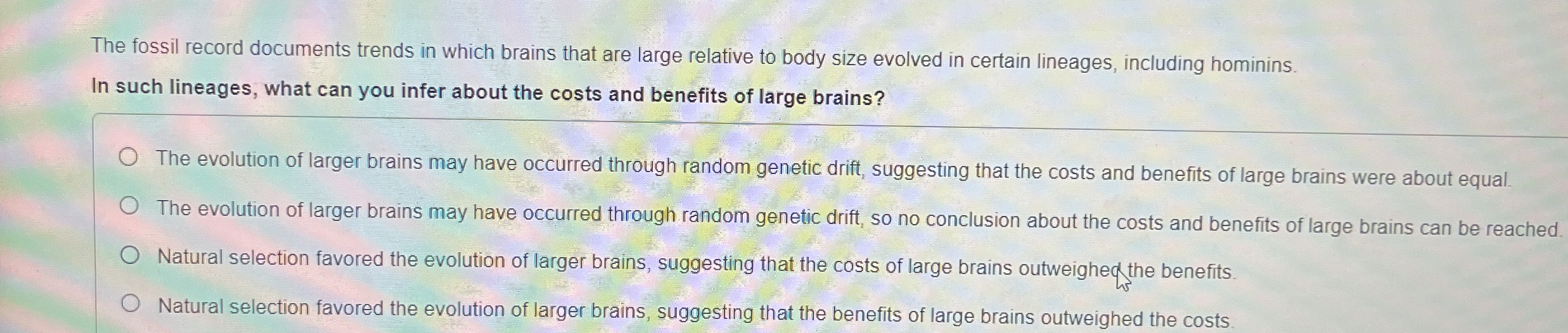 Solved The fossil record documents trends in which brains | Chegg.com