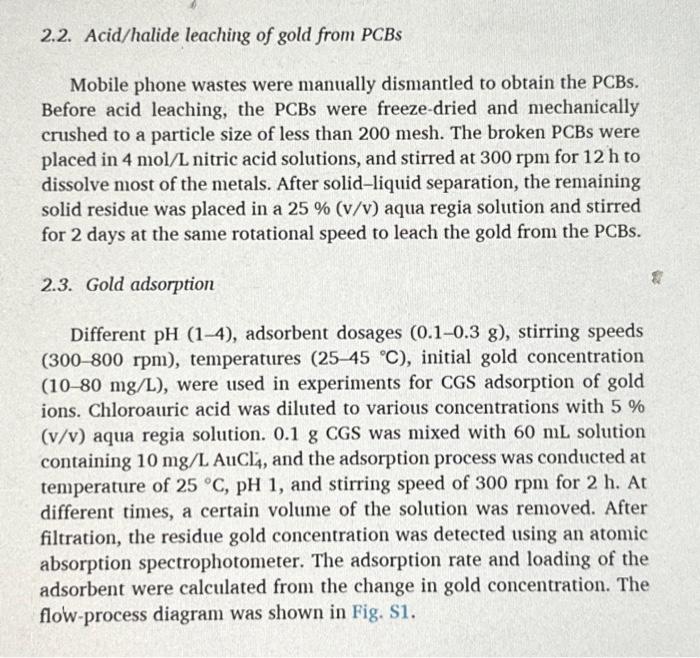 Solved 2.2. Acid/halide leaching of gold from PCBs Mobile | Chegg.com