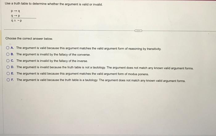 Solved Use a truth table to determine whether the argument | Chegg.com