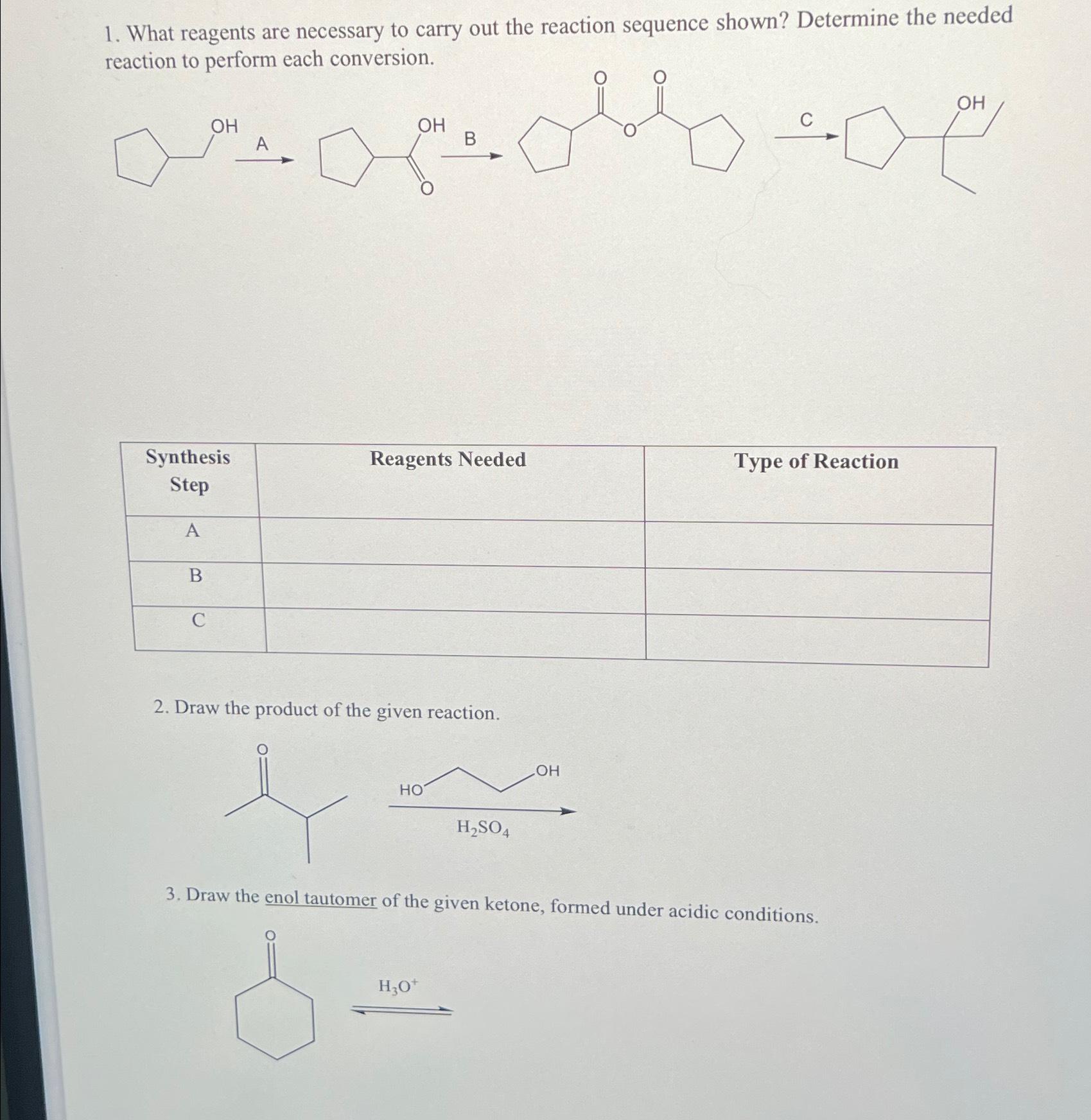 Solved What reagents are necessary to carry out the reaction | Chegg.com
