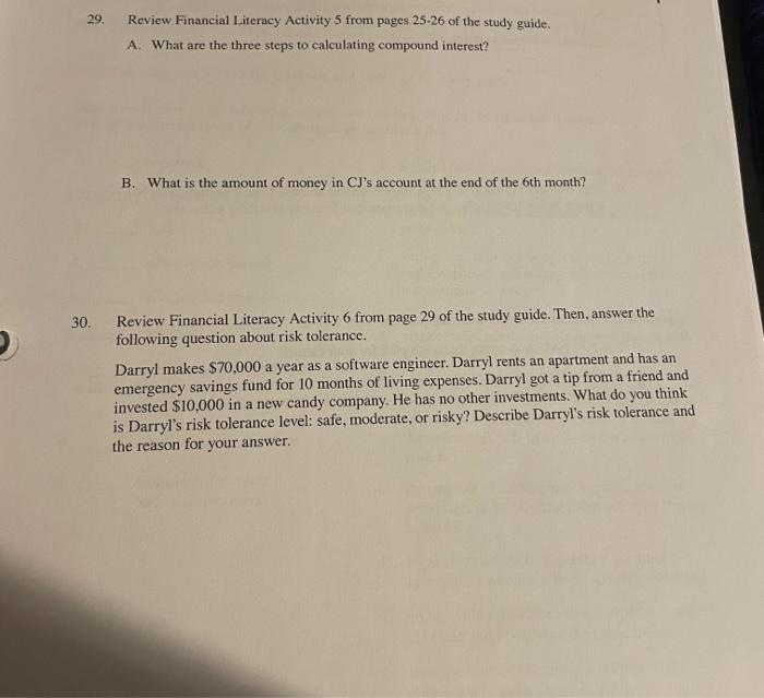 Solved 29. Review Financial Literacy Activity 5 from pages | Chegg.com