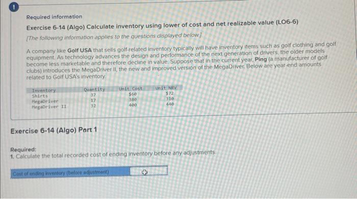 Solved Required information Exercise 6-14 (Algo) Calculate | Chegg.com